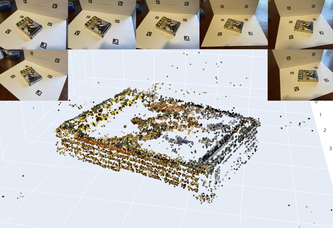 Several images of a deck of cards and the resulting 3D point cloud