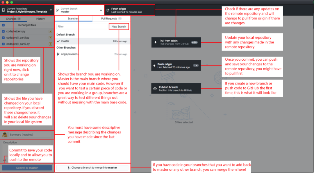 General display of the features provided by GitHub Desktop