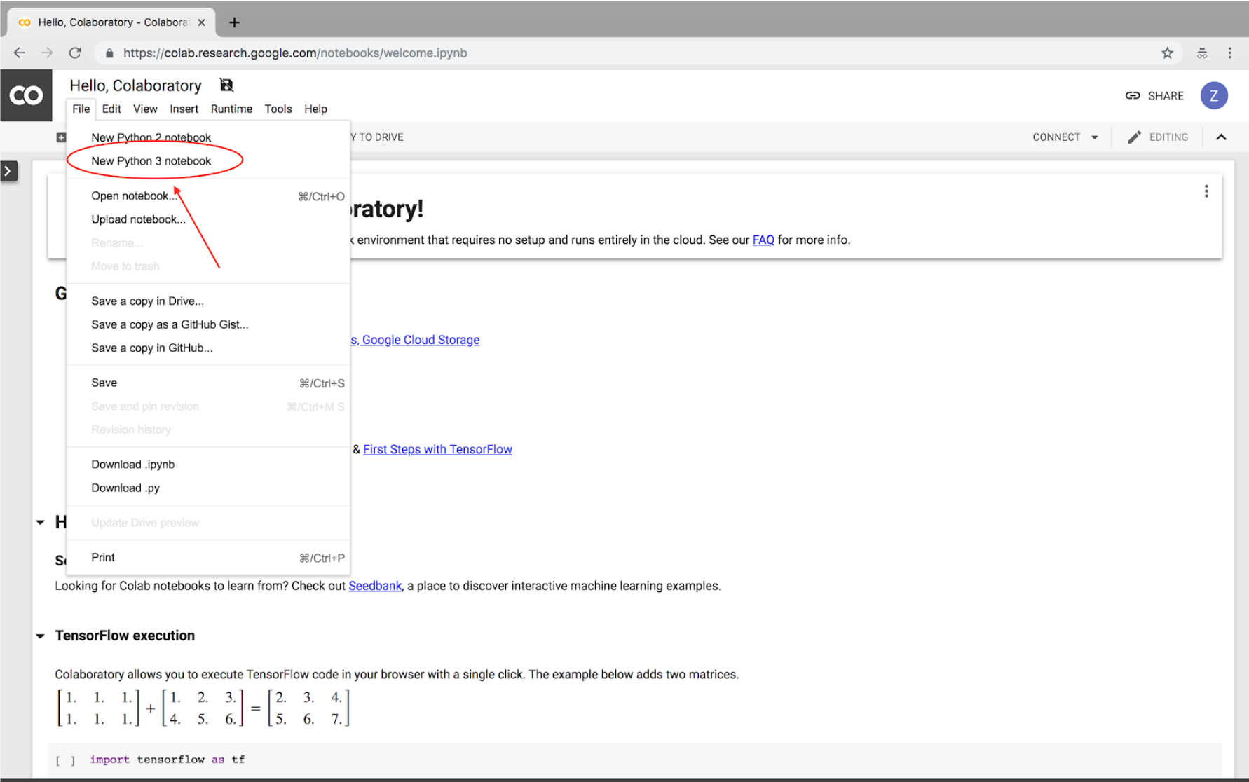 Create New Notebook.
