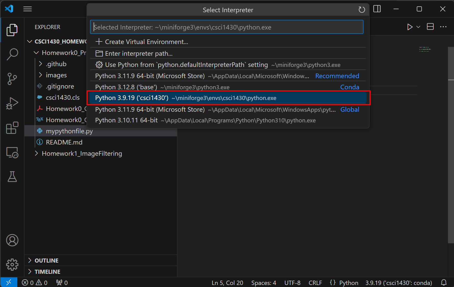 An example of the venv selector menu. An example of the venv selector menu.